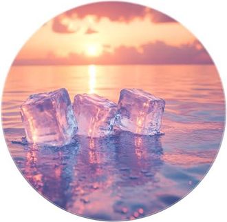 Generic Tapis Rond Boho Moderne Lever du Soleil &agrave; la mer, gla&ccedil;ons translucides, Tapis lavables Confortables pour Chambre int&eacute;rieure 160x160cm