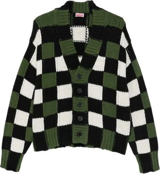Kenzo Cardigan &agrave; carreaux en laine - Homme - Pulls - Multicolore - Taille: L