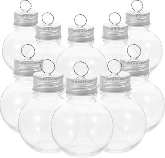 Cabilock 10St&uuml;cke Wiederverwendbar Saftflaschen zum Bef&uuml;llen 50ml Transparente Weihnachtskugeln Bonbonglas mit Deckel Weihnachtsbaum Kugeln Leere Milchflaschen