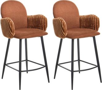 Beliani Lot de 2 Chaises de Bar Pieds en Fer Rev&ecirc;tement en Tissu et Accoudoirs en Velours Marron Amity