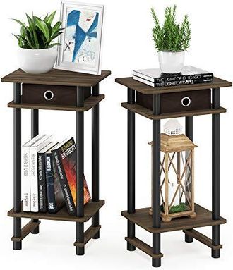 Furinno Hoher Beistelltisch mit Einschüben, Holz, Columbia Walnuss/Schwarz/Dunkelbraun, 29.49 x 39.5 x 70.41 cm