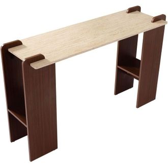 Menzzo Console au design Art D&eacute;co Cezanne 40x120cm Effet travertin Beige et Bois fonc&eacute;