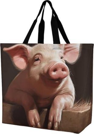 Generic Cochon Mignon Et Idiot Sac Cabas R&eacute;utilisable Tote Bag L&eacute;ger Sac Fourre Tout Pour Shopping Travail Universit&eacute;