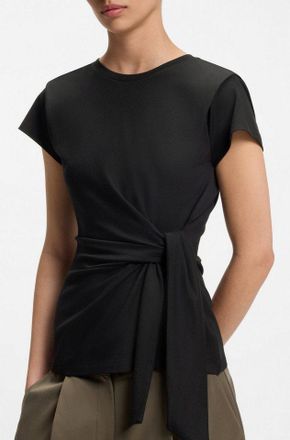 HUGO BOSS Kurzarmshirt Erlan Premium Damenmode mit Knoten-Detail, figurbetont