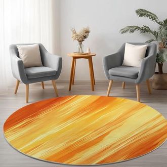 Generic Couleur Orange Tapis Abstrait Rond Antid&eacute;rapant, &Eacute;l&eacute;gant Ray&eacute; Motif Doux Tapis Poils Courts pour Salon Couloir Chambre Cuisine Descente de Lit - 100 c