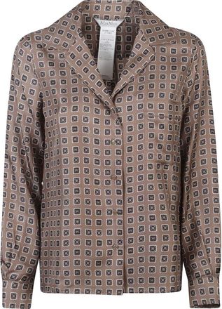 Max Mara Femme, Blouses et Chemises, Brun, Taille: 36 FR Open-front Printed Silk Shirt