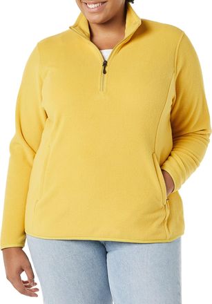 Amazon Essentials Damen Lang&auml;rmelige Pulloverjacke Aus Polarfleece Mit Viertelrei&szlig;verschluss, Klassischer Schnitt (Erh&auml;ltlich In &Uuml;bergr&ouml;&szlig;e), Helles Senfgelb, 5XL Gro&szlig;e 
