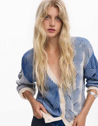Desigual Gilet en maille bicolore - Bleu