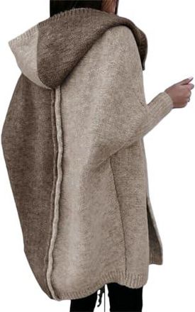 Generic Cardigan en tricot &agrave; capuche &agrave; manches longues ouvert sur le devant pour femme, v&ecirc;tements dext&eacute;rieur en tricot &agrave; capuche pour femmes, Kaki + marron, X