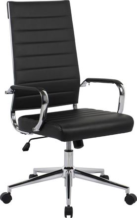 Venda Drehstuhl, Schwarz, Chrom, Metall, Leder, Echtleder, Rindleder, Drehkreuz, 63.5x104.x113.5 cm, Sitzfl&auml;che 360&deg; drehbar, Arbeitszimmer, B&uuml;rost&uuml;hle, Dre