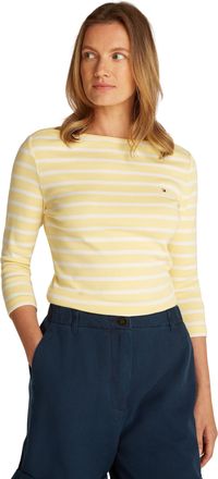Tommy Hilfiger Damen Langarmshirt Slim U-Boot-Ausschnitt, Mehrfarbig (Citronella/Ecru STP), XXL