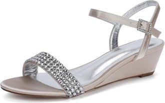 Generic Chaussures De Mariage Sandales Compensées Strass Élégance Et Confort Eté Talon Mariée Soirée Chaussures Femmes 4Cm,Champagne,39 EU