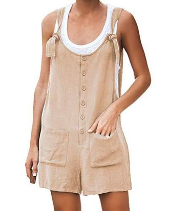 ORANDESIGNE Salopettes Femme Shorts Combinaisons Chic Les Bretelles Pantalons Courts Combi-Short Casuel Romper Jumpsuit Pantalons De Poche Playsuits D Kaki 40