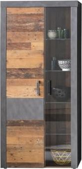 Trendteam Indy - Kommode - Grau/Eiche - Highboard-Schrank mit 2 T&uuml;ren, 4 Glasb&ouml;den, 1 Konstruktionsboden und 3 Einlegeb&ouml;den - (BxHxT) 87 x 189 x 34 cm - antikfa