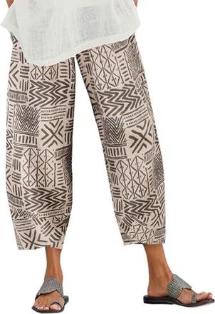 Zanzea Pantalon d&eacute;contract&eacute; en coton et lin pour femme, coupe ample, coupe droite, taille &eacute;lastique, pantalon chino avec poche, C-beige., XXL
