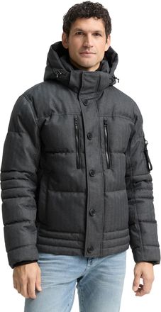 Tom Tailor Herren 1048485 Pufferjacke mit Abnehmbarer Kapuze, 38388-Anthracite Melange Herringbone, XL