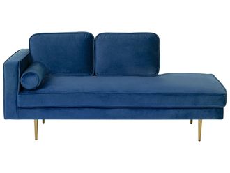 Beliani Chaiselongue Samt blau links goldenes Gestell mit Nackenrolle modern Miramas