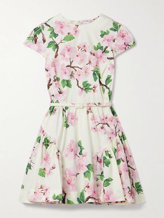 Oscar De La Renta Minikleid Aus Popeline Aus Einer Baumwollmischung Mit Blumenprint Und G&uuml;rtel - Elfenbein