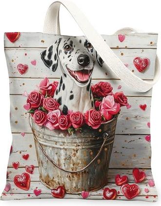 Generic Sac fourre-tout en toile pour le shopping Motif chien dalmatien 33 x 38 cm, sac &agrave; bandouli&egrave;re r&eacute;utilisable pour femme, peinture danimaux domestiques, 