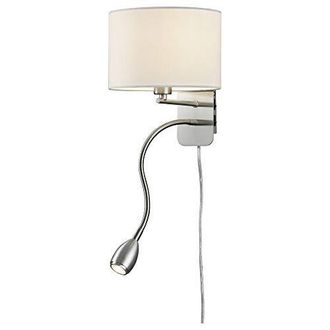 Trio Applique, Hotel 1xE14, max.40,0 W incl. 1 x LED,SMD,3,2 Watt,3000K,300 Lm. Tissu, Blanc, Corps: metal, Nickel mat L:20,0cm, H:23,5cm, P:34,0cm IP20,In