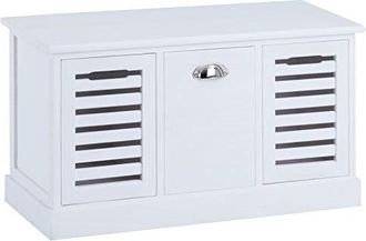 IDIMEX Banc de Rangement TRIENT Meuble Bas Coffre avec 3 caisses de Rangement, en MDF et Bois de Paulownia Finition Blanc, Style Vintage Maison de Campagne