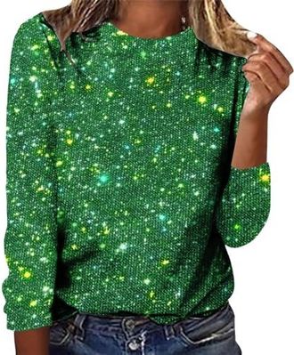Generic Haut à paillettes à col rond pour femme - Haut élégant à paillettes pour femme - Haut et pulls élégants pour sortir, club, streetwear, col en V, chemi