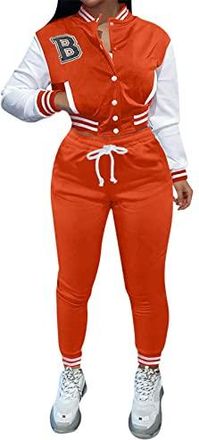 Generic Surv&ecirc;tement pour femme - Couleur unie - Manches longues - Pantalon long ample - 2 ensembles de surv&ecirc;tement pour femme - Marron - Pantalon de surv&ecirc;teme