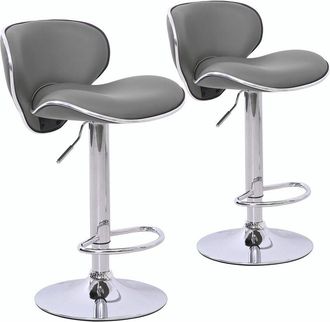 SVITA RETRO Barhocker mit Lehne 2er Set H&ouml;henverstellbar Metall Standfu&szlig; Barstuhl Kunstleder Grau