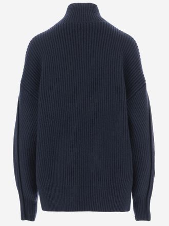 Carven Womens Turtleneck Sweater Ribbed Cashmere Navy