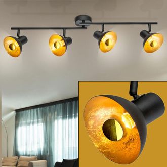 Globo Lighting Plafonnier spot bar plafonnier lampe dintérieur métal, noir, doré, spots mobiles, 4x led 4 watts 380 lumens blanc chaud, LxH: 85x17,6 cm