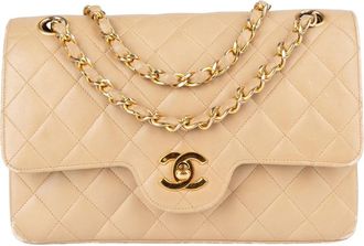 Chanel Crossbody Bags - Chanel Quilted Lambskin 24K Gold Small Double Flap - Gr. unisize - in Beige - f&uuml;r Damen