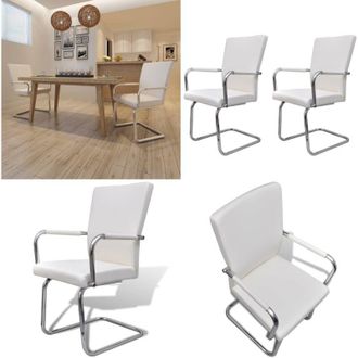vidaXL Vidaxl - Freischwinger 2 Stk. Weiß Kunstleder - Esszimmerstühle - Kunstledersitze - Weiße Möbel - Freistehende Stühle - Moderner Sessel - Home &