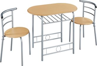 Yaheetech Essgruppe Tischgruppe für 2 Personen mit 1 Esstisch & 2 Stühle Küchentisch mit Ablagefach Esszimmertisch Armlehnstuhl Esstisch-Set Holzfarbe