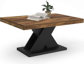 IDMarket Idmarket - Table basse rectangulaire alicia plateau bois vieilli et pied x noir