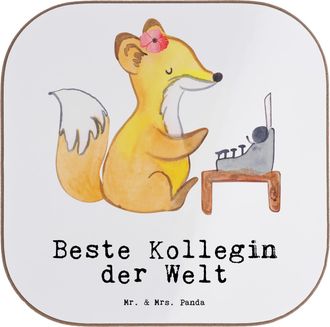 Mr. & Mrs. Panda Tischschoner Fuchs Beste Kollegin der Welt - Geschenk, gläseruntersetzer, Abschiedsgeschenk, Freundin, Untersetzer für Gläser, Geschenkidee, Tassen, H