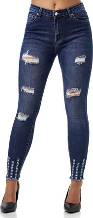 Elara Damen Jeans High Waist Destroyed Chunkyrayan MEL0275-3 DK.Blue-42 (XL)