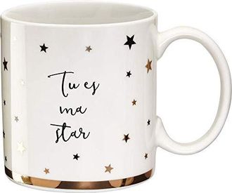 Draeger Paris Tasse, Schwarz & Gold, feines Porzellan, Tu ES ma Star | Geschenkidee Tasse Humor Star für Ihre Freundin, Kollegin, Mutter Bewunderung, Teetasse