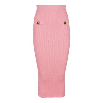 Balmain Jupe midi en maille c&ocirc;tel&eacute;e - Femme - Jupes - Rose - Taille: 40 FR