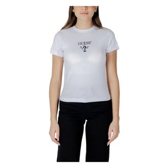 Guess Femme, Tops, Blanc, Taille: 42 FR Active Printed Short Sleeve Round Neck T-Shirt