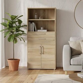 Dmora Kommode Ludivine, Wohnzimmerbuffet, Wohnzimmer-Sideboard, Moderne K&uuml;chen-Speisekammer, 89x40 h186 cm, Eiche