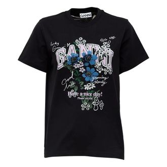 Ganni Femme, Tops, Noir, Taille: 36 FR T-shirt Fleurs