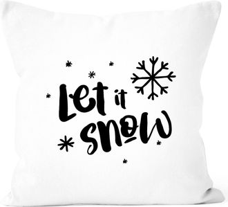 Autiga Kissenbezug Let it Snow Winter Weihnachten Spruch Schnee Eiskirstalle Schneeflocken Kissen-H&uuml;lle Deko-Kissen Baumwolle wei&szlig; 40cm x 40cm