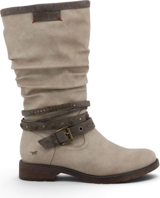 Mustang Jeans Damen Wei&szlig;e Faux-Leder Kn&ouml;chelhohe Slouch Reiterstiefel - M0052004