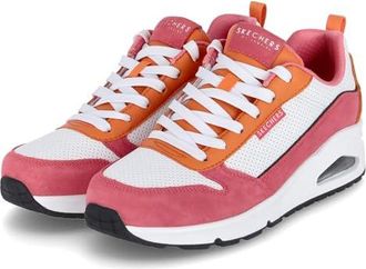 Skechers Femme Uno 2 Much Fun Basket, Daim Rose Orange et Blanc Duraleather M, 36 EU