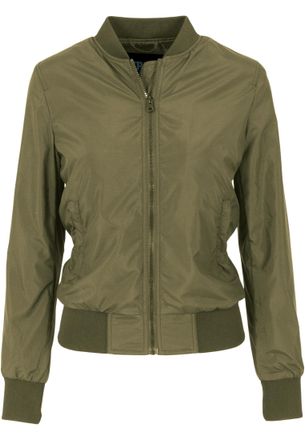 Urban Classics Damen Light Bomber Jacket - leichte &Uuml;bergangsjacke im Regular Fit aus Polyester mit Rei&szlig;verschluss und Rippb&uuml;ndchen f&uuml;r Freizeit und Streetwear,Olive,