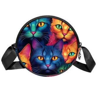 Generic Sac &agrave; bandouli&egrave;re rond rond pour femme, motif chat color&eacute;, avec fermeture &eacute;clair, bretelles r&eacute;glables, style d&eacute;contract&eacute;