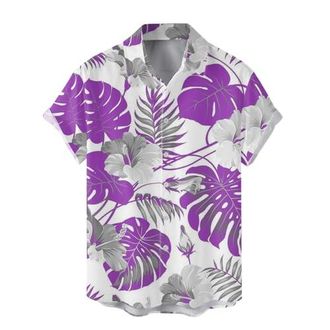 Generic Chemise hawa&iuml;enne pour homme - Motif palmier hawa&iuml;en des Cara&iuml;bes - Chemise d&eacute;t&eacute; boutonn&eacute;e &agrave; manches courtes - Tendance - V&ecirc;tements de f&ecirc;te d&eacute;contract