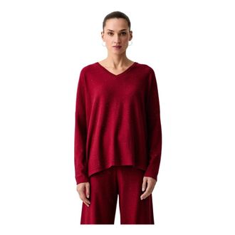 Joseph Ribkoff Pull-over &agrave; col en V et paillettes - Femme - Pulls - Rouge - Taille: 36 FR