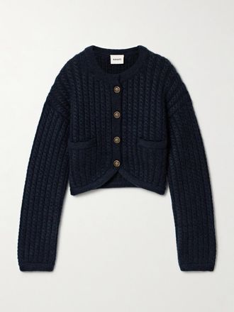 Khaite Cardigan En Cachemire Et Mohair Mélangés À Mailles Torsadées Balser - Bleu