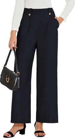 Grace Karin Pantalon Palazzo Long Et Extensible &Agrave; Taille Large pour Femme avec Poches Bleu Marine XL
